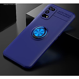 Asuwish Phone Case for Oppo Realme 7 Pro with Tempered Glass Screen Protector Cover and Cell Accessories Stand Kickstand Ring Holder Soft TPU Silicone Rubber Protective Realme7 7Pro Women Men Blue