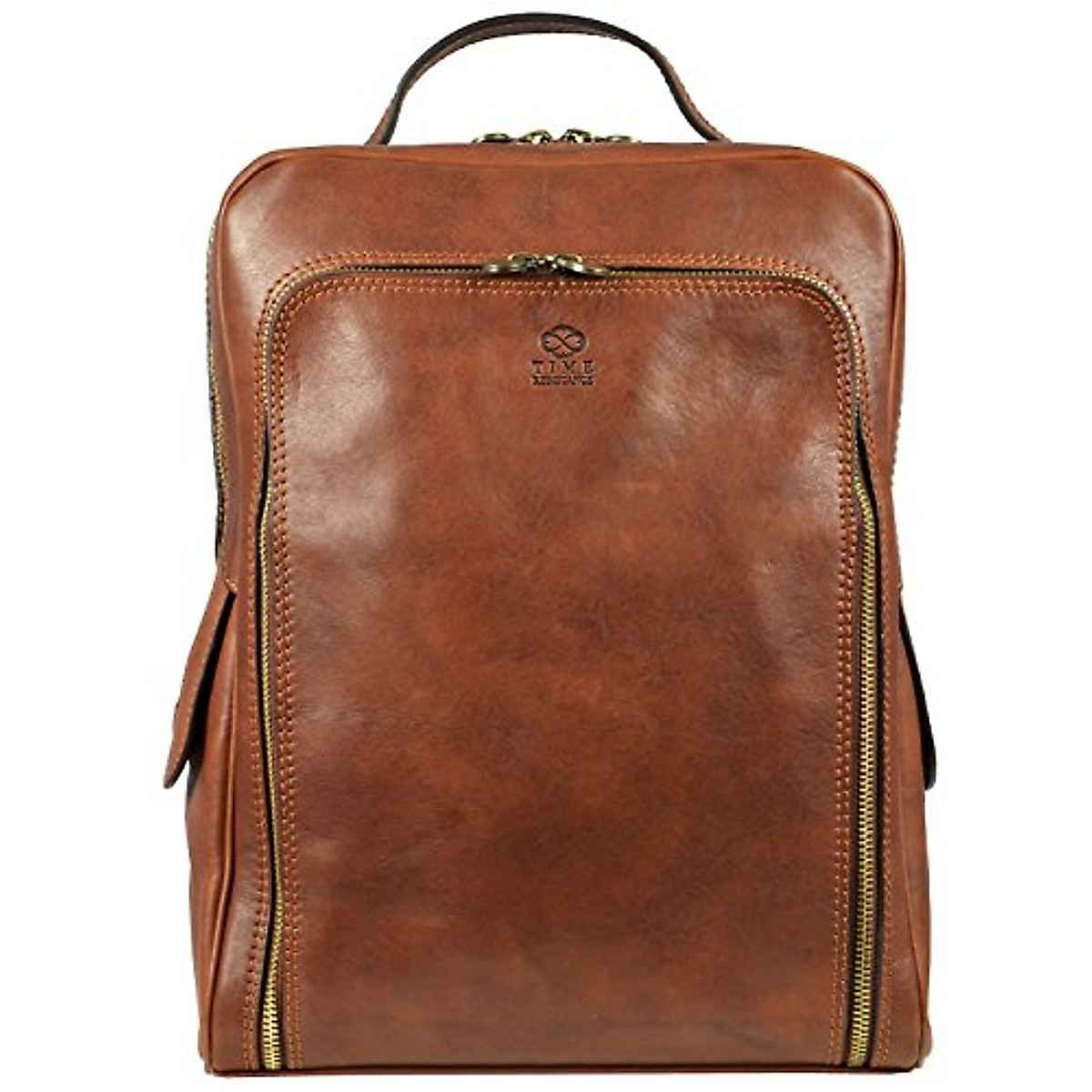 Time Resistance Leather Backpack Rucksack City Bag Unisex Matt Brown