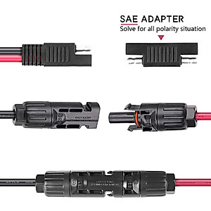 Vemote Solar Panel to SAE Adapter Cable 10AWG, SAE to Solar Connector Adapter Cable, 50Amps for Solar Panels RV Caravan Battery Charger Kit,with SAE Polarity Reverse Adapter (60Cm/2FT)
