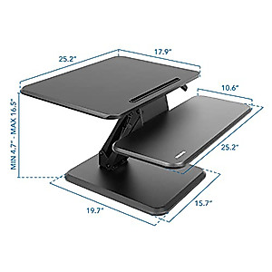 Mount-It! Height Adjustable Standing Desk Converter, 25” Wide Desktop - Sit-Stand Converting Desks with Gas Spring for Home, Office - Stand-Up Computer Workstation Desktops