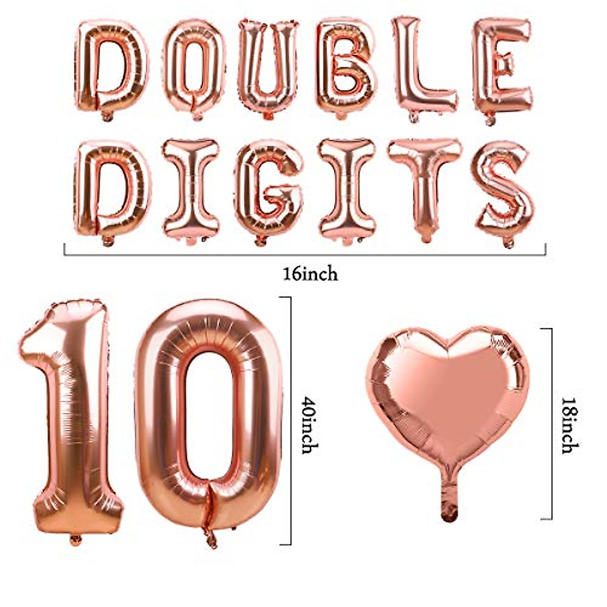 Luxiocio Double Digits Birthday Decorations, Happy 10th Birthday Balloons Banner for Girls, Rose Gold Double Digits 10 Year Old Birthday Party Supplies