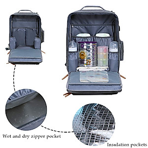 MOMIGO Baby Diaper Backpack - Large Capacity Waterproof Nappy Bag with Insulated Pockets and 14-inch Laptop Compartment, Large Daypack Business Weekender Luggage Backpack for Momm Dad （Black）