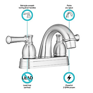 Dura Faucet RV Designer Two Handle Arc Spout Bathroom Faucet (Brushed Satin Nickel) - for Recreational Vehicles, Motorhomes, Travel Trailers and More