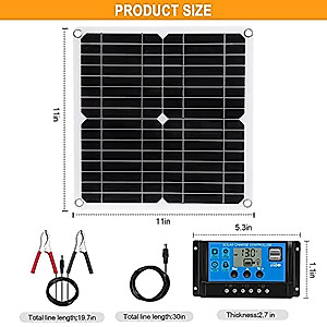 WOSILICON Solar Panel Kit Portable 20W 12V Monocrystalline, with 10A Solar Charge Controller and Extension Cable with Battery Clips for Home Outdoor Lights RV Camping Blink Outdoor Camera Generators