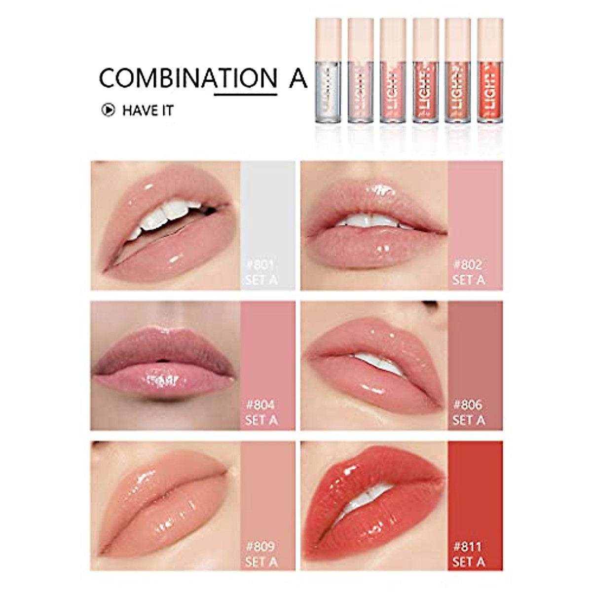 MAEPEOR Shiny Lipgloss Set 6PCS Smooth Moisturizing Lip Gloss Neutral Nude Nourishing Glossy Lipgloss (6PCS Set A)