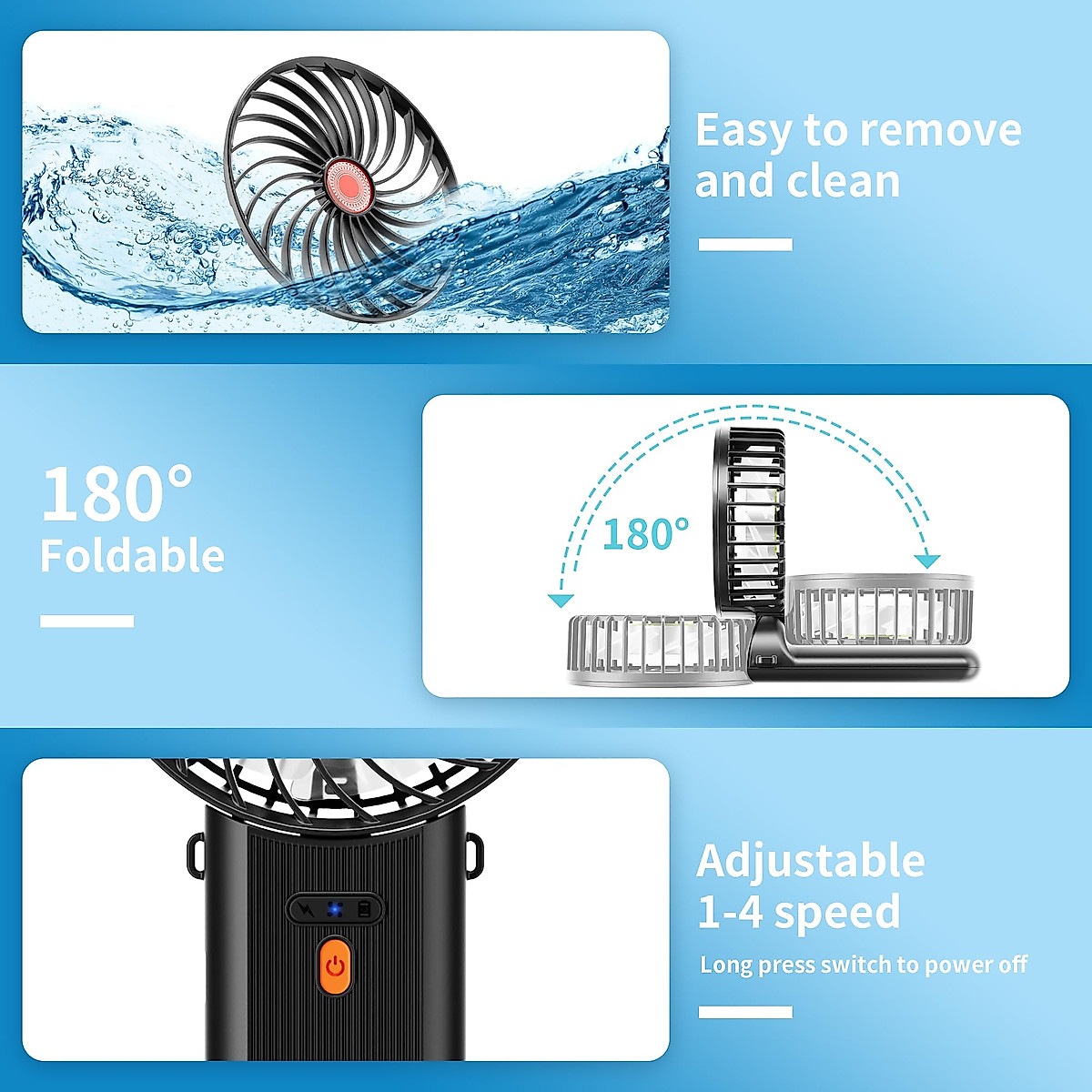 ISFOFO Mini Handheld Fan 2 Pack, Portable Hand Held Fan for Travel 4 Speeds, Cooling Personal Fans USB Rechargeable Battery Operated, 180° Foldable Travel Small Fan for Outdoor Beach Camping Office