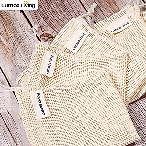 Lumos Living Reusable Mesh Produce Bag, 100% Cotton, Laundry Mesh Bag, Lingerie Wash Bag, 6 Bags in 3 Sizes. (1L,3M,2S))