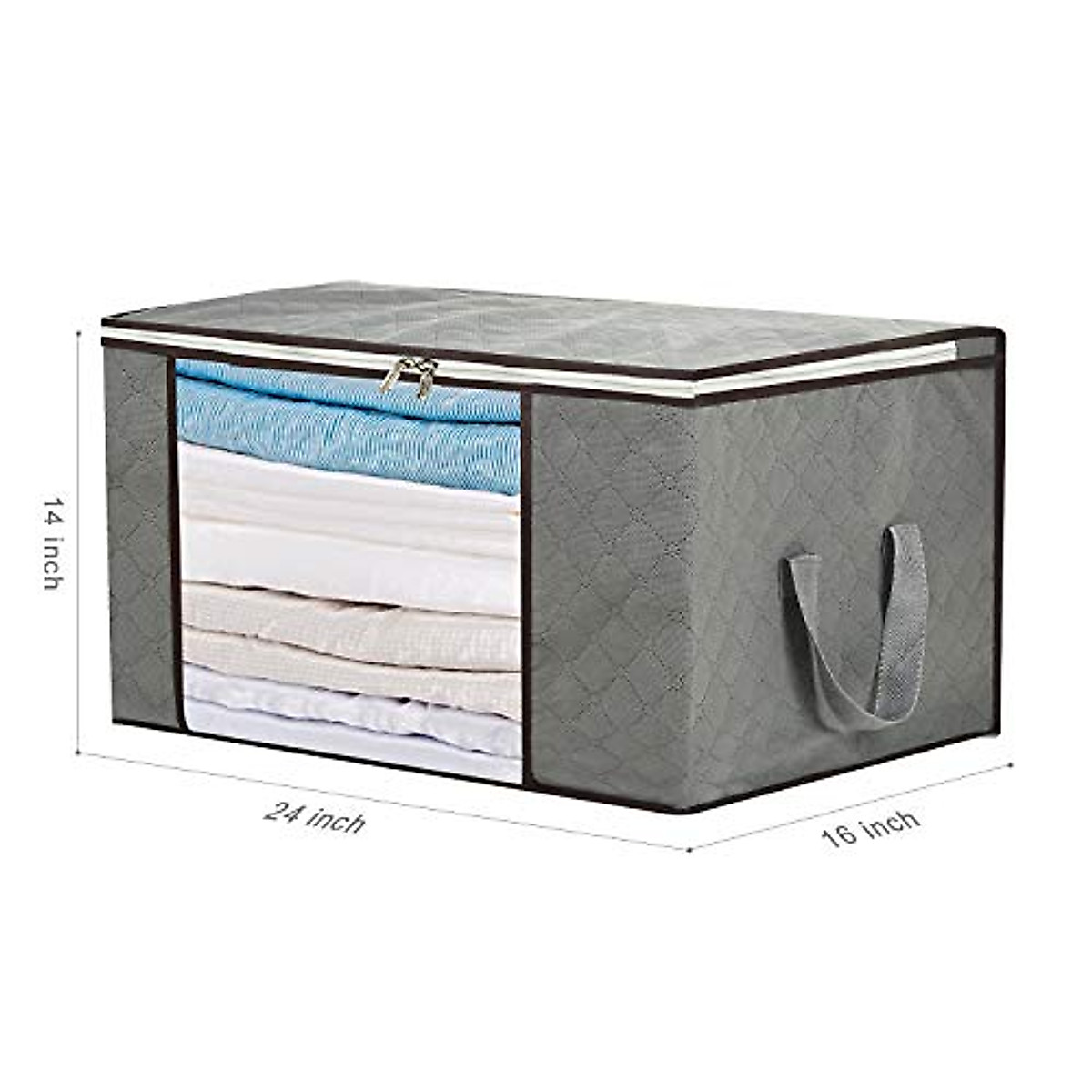 Foldable Storage Bag Organizers, Breathable Clothing Organizer Bags with Large Clear Window and Carry Handles, Storage Boxes for Comforters, Clothes, Blankets, Closets, Bedrooms, 3 Pack, Grey