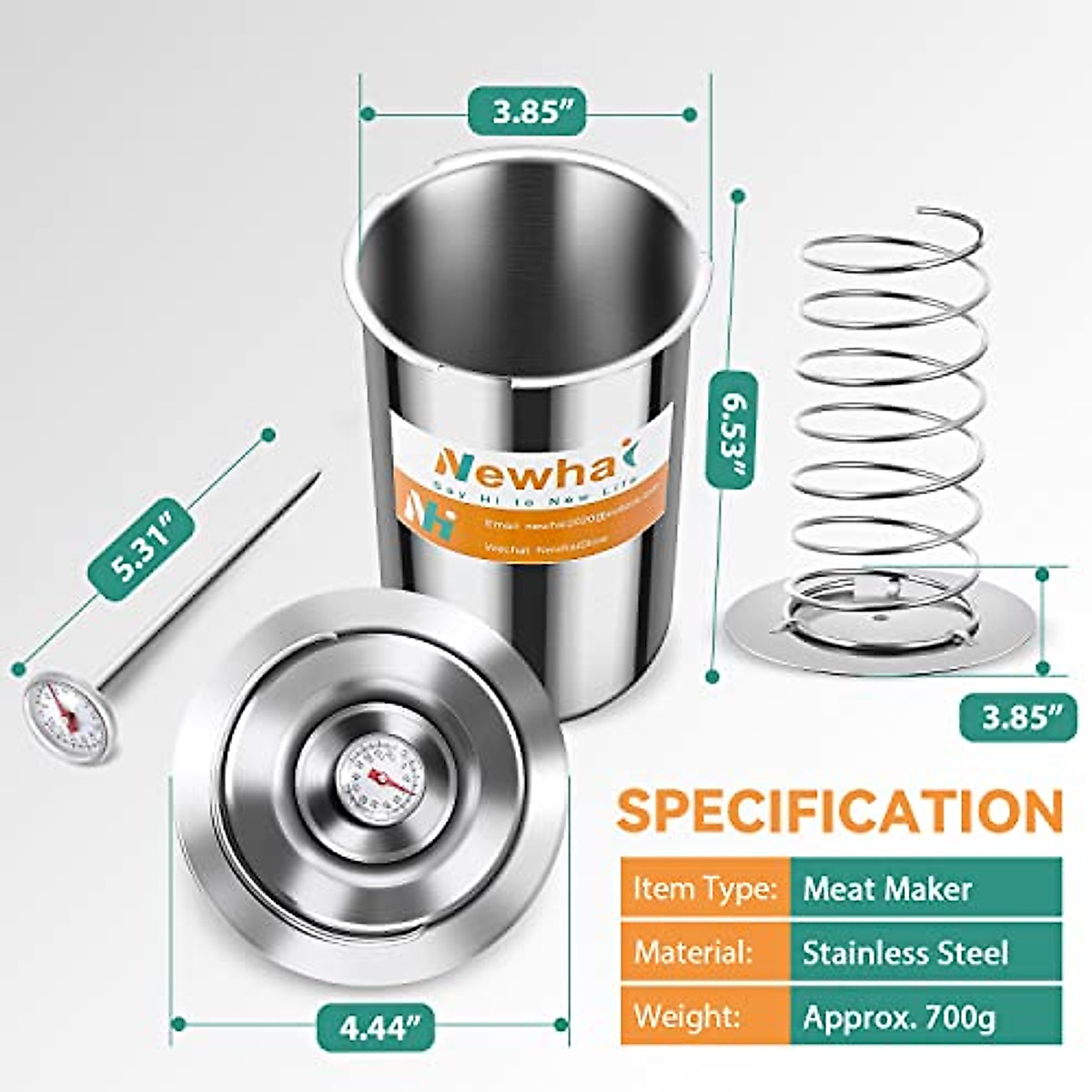 Newhai Ham Maker Meat Press Tool for Making Ham Meat Deli Meat Maker Homemade Lunch Meat Maker with Thermometer Stainless Steel