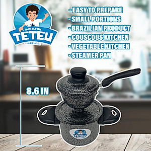 TETEU | Cuscuzeira Nordestino | Brazilian Couscous Pot Steamer Pot for Cooking, cuzcuzeira, couscous, Rice, Vegetables Durable Metal Pot with Handle, Small Portions | Gray crackle Color - 12oz