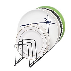 PINNIYOU Pot Lid Organizer, 2 Pack Kitchen Plate Pot Lid Rack Holder Rest, Storage Cutting Boards, Bakeware, Pots & Pans Serving Trays, Reusable Containers in Cabinet Pantry, USU201, Black