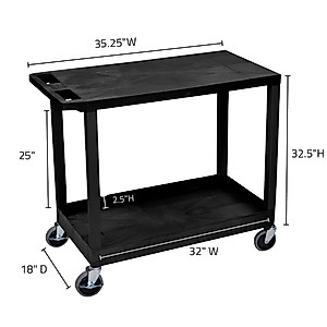 Offex 32" x 18" Mobile Heavy-Duty Multipurpose Utility Cart with One Tub and One Flat Shelf, Push Handle - Black, Great for Garage, Shop or Storage Area