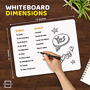 Scribbledo White Board Dry Erase Board 11"x14” Mini Double Sided Personal Whiteboard Board Dry Erase Lapboard Handheld Personal White Boards for Students Small Whiteboard Office Kitchen