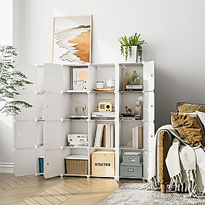 GIMTRR Closet Organizer, 12-Cube Storage with Doors, Closet Organizers and Storage, Cabinet Storage for Bedroom, Wardrobe, White