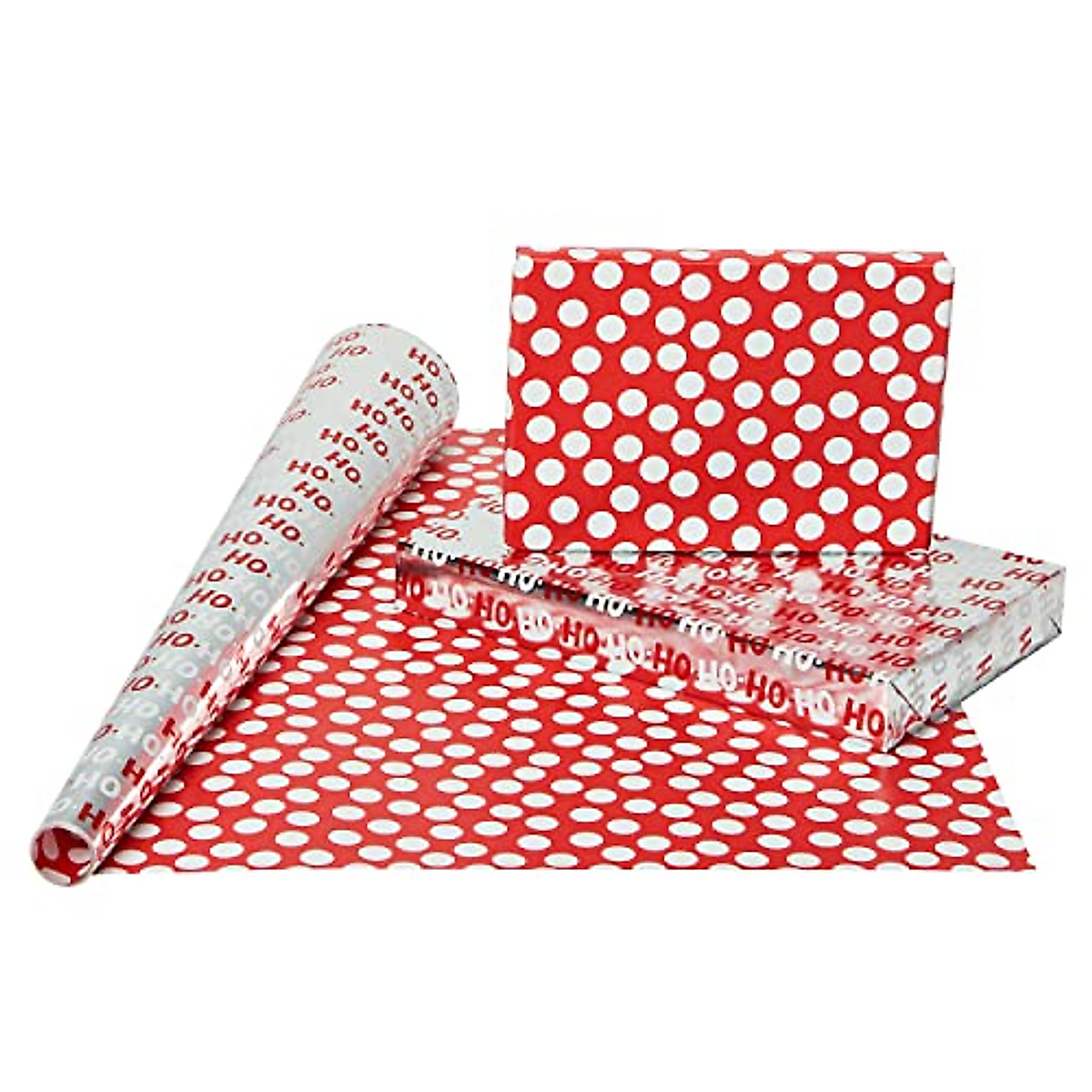American Greetings 80 sq. ft. Reversible Christmas Foil Wrapping Paper Bundle, Red, Black and Silver, Candy Cane Stripe, Snowmen and Santa Belt (4 Rolls 30 in. x 8 ft.)