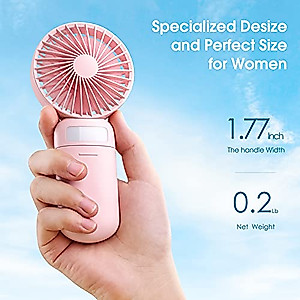 Mini Handheld Fan, Portable Fan Battery Operated, Small Personal Fan USB Rechargeable, 3 Speed Adjustable Hand Fan with Mirror & LED Fill Light, Makeup Eyelash Fan for Women Girls Travel Office