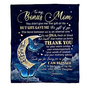 Toyshea Personalized Mom Blanket to My Bonus Mom Custom Throws Soft Bed Fleece Sherpa Butterfly Blankets for Moms Mama Mommy Mother's Day Christmas Birthday Presents Idea from Son Daughter