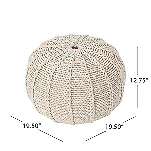 Christopher Knight Home Agatha Knitted Cotton Pouf, Beige