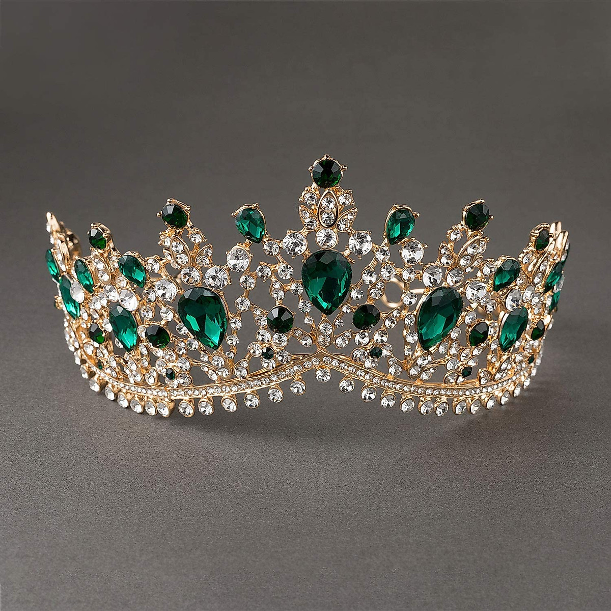 SWEETV Emerald Wedding Tiara for Women, Green Bridal Crown Princess Tiara Headband, Costume Party Accessories for Brithday Halloween Babyshower