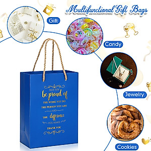 Fulmoon 50Pcs Thank You Gifts Bags Employee Appreciation Gift Bags 5.9 x 3.1 x 8.3'' Paper Bags Bulk Inspirational Gift Bags with Handle May You Be Proud Gift Bags for Coworkers Teacher (Blue)