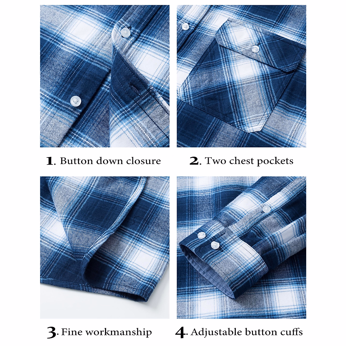 MAGCOMSEN Plaid Shirts for Men Flannel Shirts Long Sleeve Shirts Casual Shirts Work Shirts Athletic Shirts Mens Work Shirt Corduroy Shirts for Men Blue White