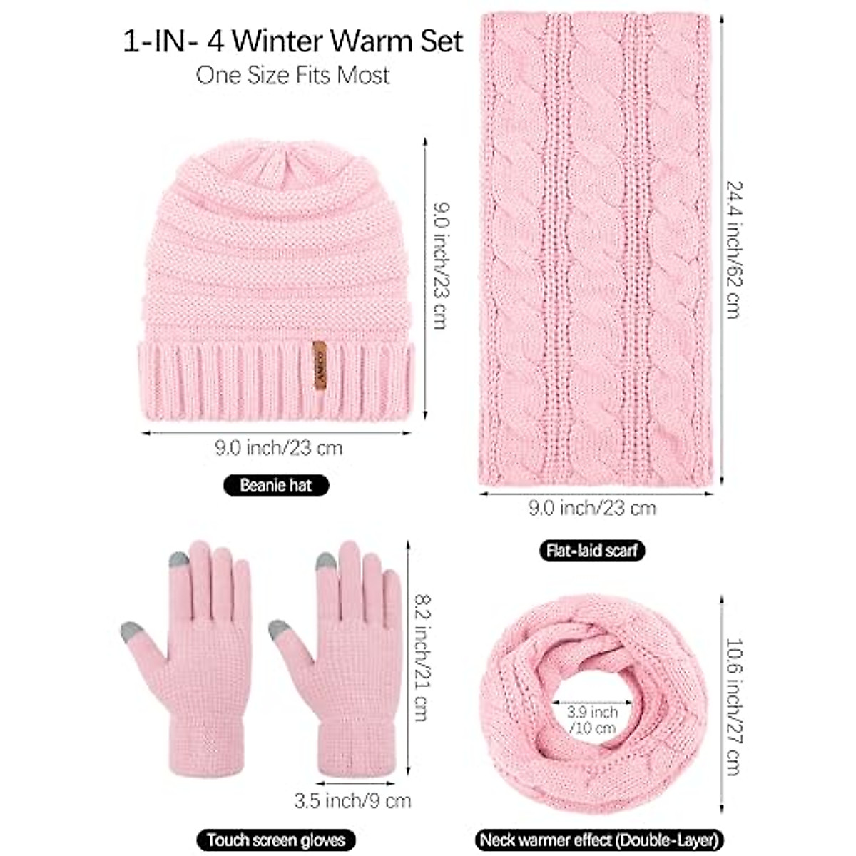 Aneco Winter Warm Knitted Scarf Beanie Hat and Gloves Set Men & Women's Soft Stretch Hat Scarf and Mitten Set
