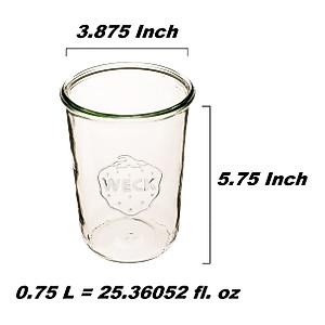 Weck Canning Jars 743 - Weck Mold Jar Made of Transparent Glass - Eco-Friendly Canning Jar - Food Storage Container with Lid Airtight - 3/4 Liter Tall Jar Includes (1 Jar, Glass Lid & Wooden Lid)