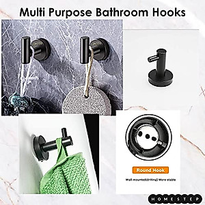 Homestep 5 pcs Bathroom Hardware Set, Stainless Steel Round Wall Mounted Include 20" Bath Towel Bar ,Toilet Paper Holder , Hand Towel Ring , 2 Towel Robe Hooks ,Bathroom Accessories Kit (Matte Black)