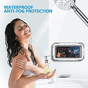 E-BAYKER Shower Phone Holder, Waterproof Universal Shower Phone Case Phone Stand Wall Mount Bathroom Glass Mirror Bathtub Kitchen for iPhone 14 13 12 11 Pro Max up to 6.8" Any Cell Phone - White