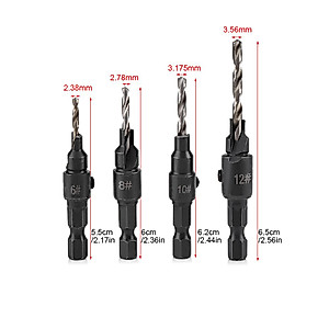 HSS Countersink Drill Bit, #6#8#10#12 1/4inch Hex Shank Drill Bits HSS Countersink Drill Bit Set with Small Wrench Countersink Woodworking Tool