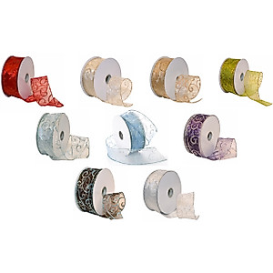 Morex Ribbon 7416.60/50-634 Swirl 2.5" X 50 YD Nylon Sheer Curling Wired Glitter Ribbon, Gold, Holiday Ribbons for Crafts and Christmas Decorations, Indoor Christmas Ribbon for Gift Wrapping