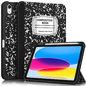 Fintie SlimShell Case for iPad 10th Generation 10.9 Inch Tablet (2022 Release) - Flexible Soft TPU Stand Back Cover with Pencil Holder, Auto Sleep/Wake, Composition Book Black