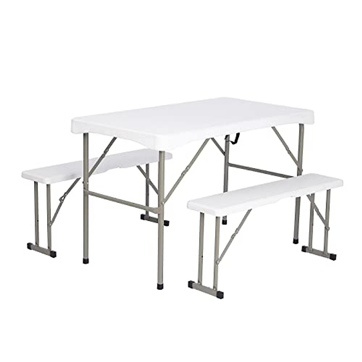 Lakhow-3-piece Table and Bench   Resin 3-Piece Folding Bench and Table Set, 2 Benches(35.4inch) and Table(44.5inch),with Seating Set Plastic Folding Table Portable Dining Table Party Camping Table