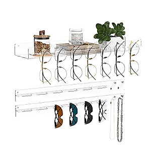 MoKo 3 Pack Acrylic Sunglass Organizer Wall Mount, Clear Sunglass Display Case Storage Hanging Holder for Entryway Living Room Bedroom, Clear