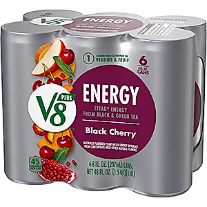 V8 +ENERGY Black Cherry Energy Drink, Made with Real Vegetable and Fruit Juices, 8 FL OZ Can (4 Packs of 6 Cans)