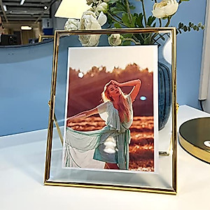 AhaGo Floating Picture Frame (Gold, 8"x10", 1 Set), For Multiple Photo Sizes (7x9, 6x8, 5x7), Vertical Adjustable Tabletop/Shelf Photo Frame, Classy Gift Choice for Halloween, Thanksgiving, Christmas, Home or Wedding Decoration