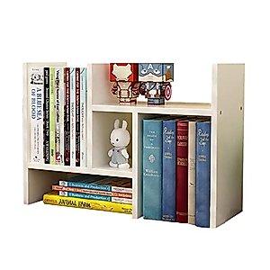 JR Joyreap Resize-able Thick Wood Desk Shelves Desktop Bookshelf Bookcase Display Rack Unit Creative DIY Book Stands (White)