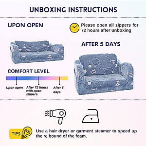 MeMoreCool Toddler Fold Out Chair for Girls Boys, Glow in Dark Comfy Folding Baby Couch Convertible to Lounge, Flip Out Kids Soft Plush Recliner for Childrens Playroom (Glowing Astronaut)