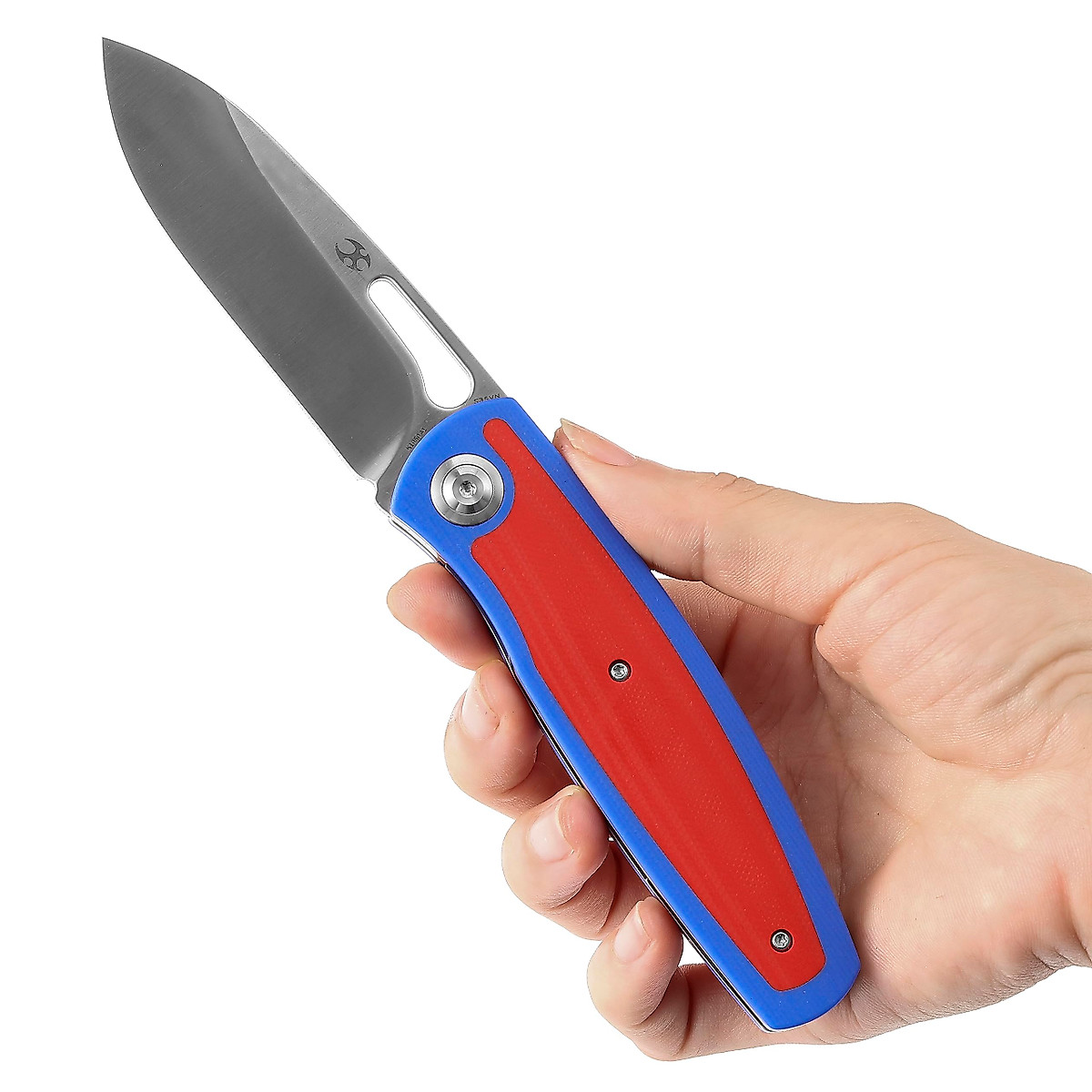 KANSEPT Mato Pocket Folding Knives for Men EDC Camping Folding Knife 3.3'' Satin CPM-S35VN Material Pocket Folding Knife with Blue and Red G10 Handle Everyday Carry K1050A1