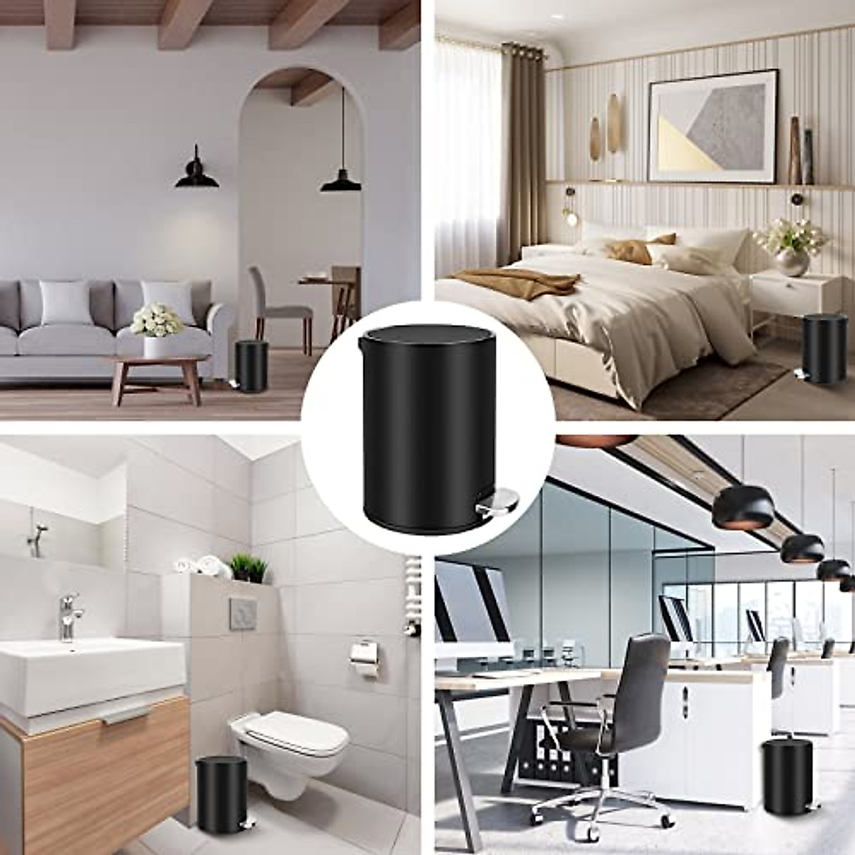 CURIFYPN 8 Liter/2.1 Gallon Small Trash Can with Lid Soft Close, Stainless Steel Step Trash Can,Round Foot Pedal Garbage Can with Removable Inner Wastebasket for Bathroom,Kitchen,Bedroom,Office, Black