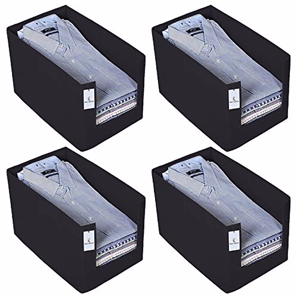 Kuber Industries 4 Piece Non Woven Shirt Stacker Wardrobe Organizer Set, Black-Ctktc31833