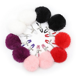 JIAHAO Furry Feather Nipple Clamps Clips Adjustable Rabbit Tail BDSM Sex Toy Unisex (Black)