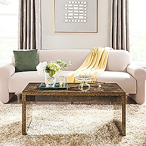 WISOICE Mid Century Modern Coffee Table for Living Room Tables Luxury with Waterproof High Gloss Burl Veneer Finish, Rustic Brown Rectangle Wooden Coffee Center Table (40" W x 22" D x 18" H)