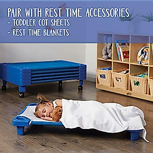 ECR4Kids Streamline Toddler Naptime Cot, Stackable Daycare Sleeping Cot for Kids, 40" L x 23" W, Assembled, Blue (set of 6)