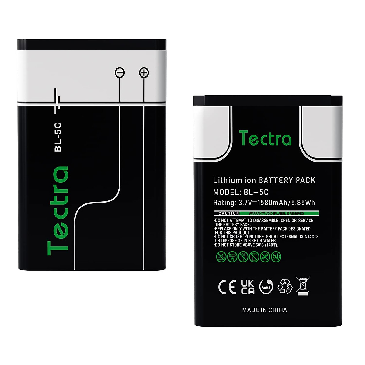 Tectra 2-Pack 1580mAh BL-5C Rechargeable Battery Suitable for Nokia Household Portable Radio with Overcharge Protection