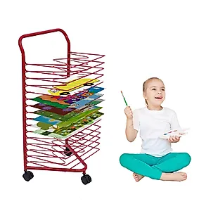 MuChaIOAK Classroom Paint Drying Rack, Red Art Drying Rack 2.2Lbs Cast Iron, Functional Mobile Paint Drying Rack for Home Classrooms Studios Painting Stores(16 Layers)