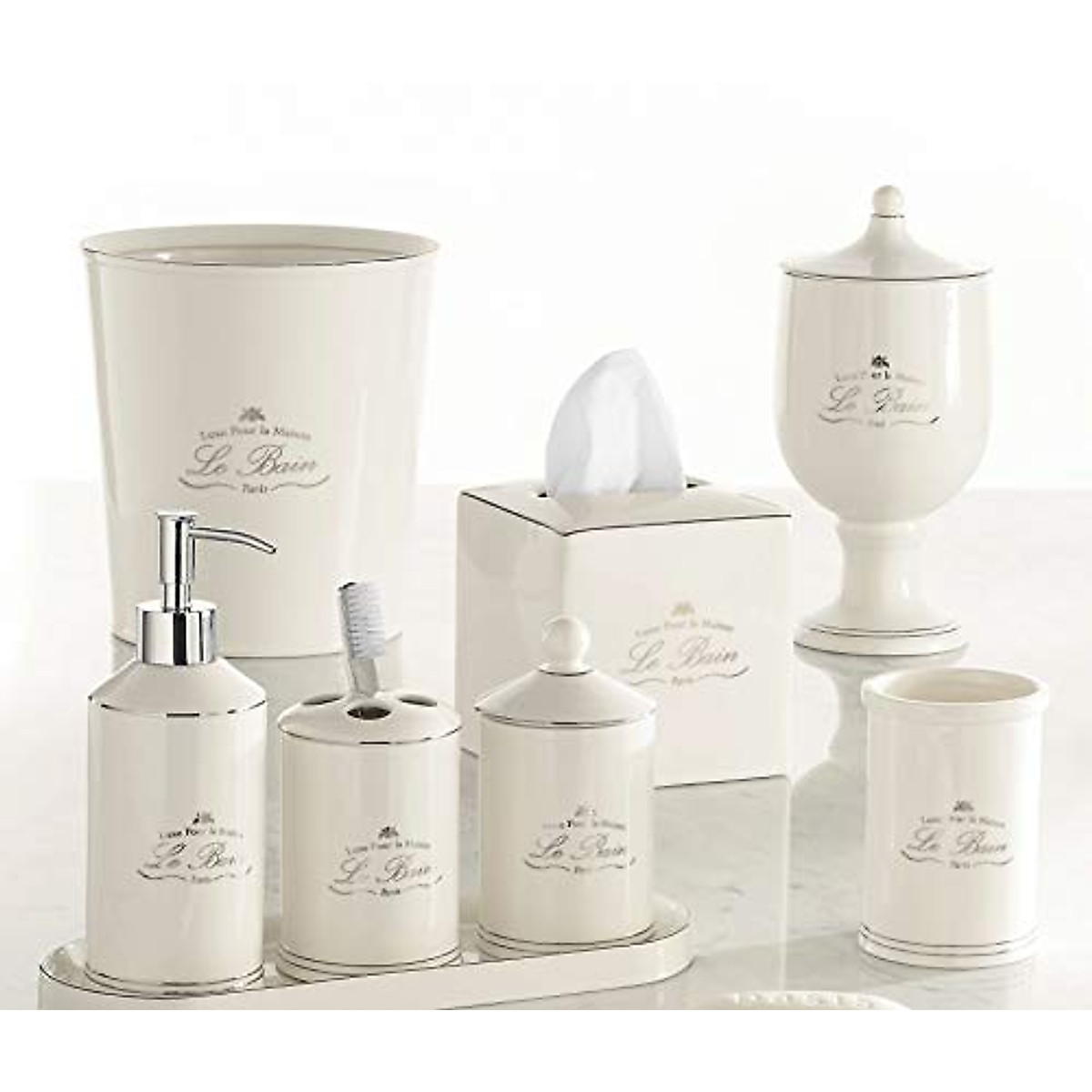Ben&Jonah Le Bain Paris Collection Heavy Porcelain Bathroom Storage Canister (10.91" H x 5" Diameter)