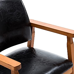 NOBPEINT Mid-Century Dining Side Chair with Faux Leather Seat in Black, Arm Chair in Walnut,Set of 2