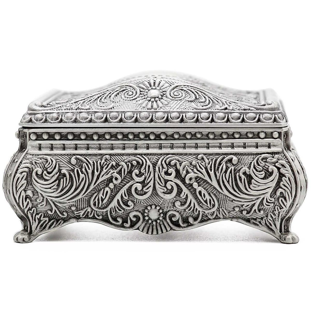 AVESON Rectangle Antique Metal Jewelry Box Trinket Storage Organizer Gift Box Chest Ring Case with Floral Engraved for Girls Ladies Women, Small