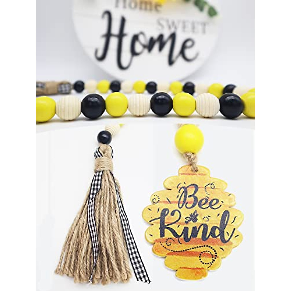 Wood Bead Garland with Tassel, Welcome Sign for Front Door, 2pcs